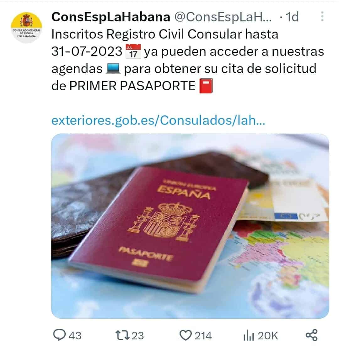Appointments and passport information from the Spanish Embassy in Cuba