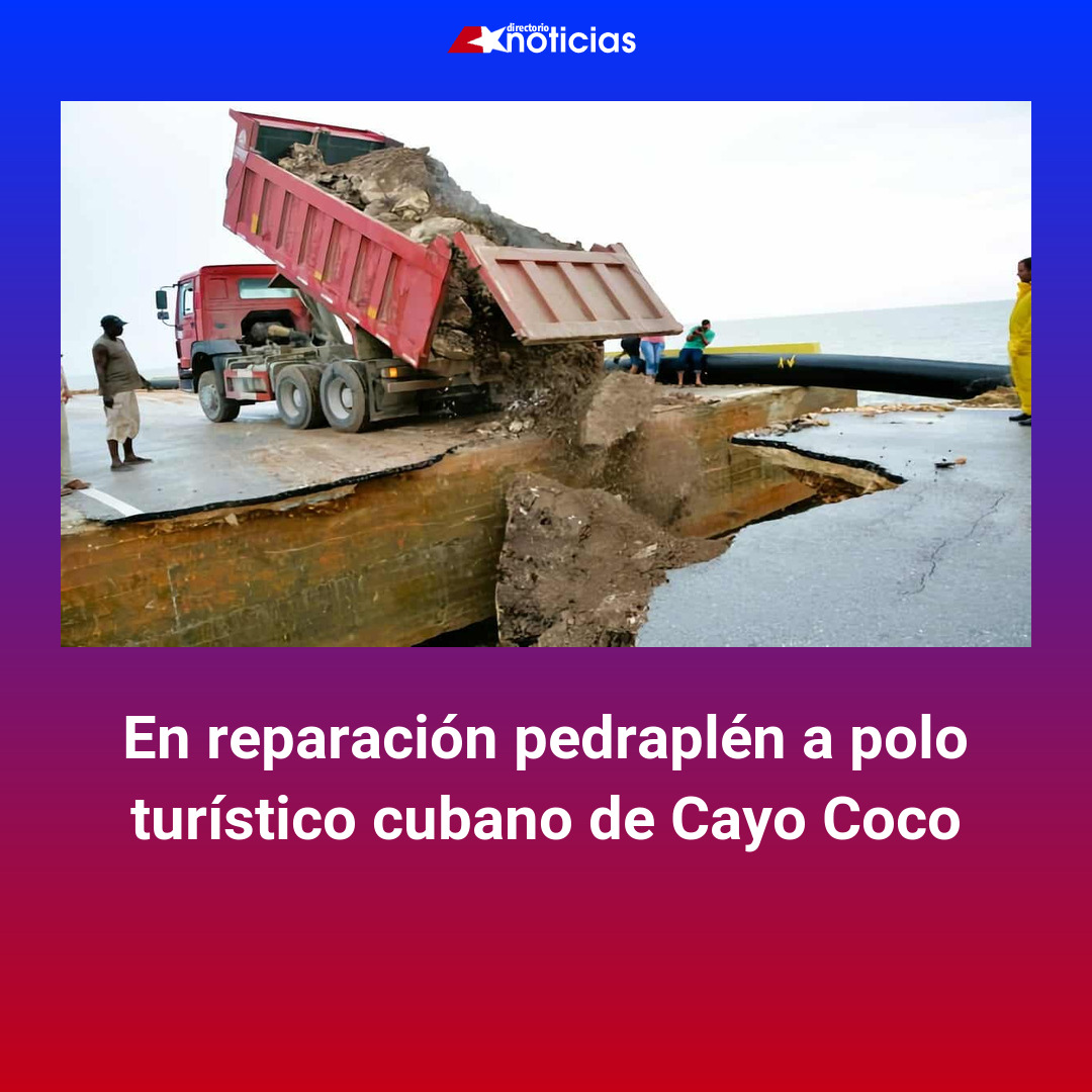Causeway under repair at Cuban tourist pole of Cayo Coco